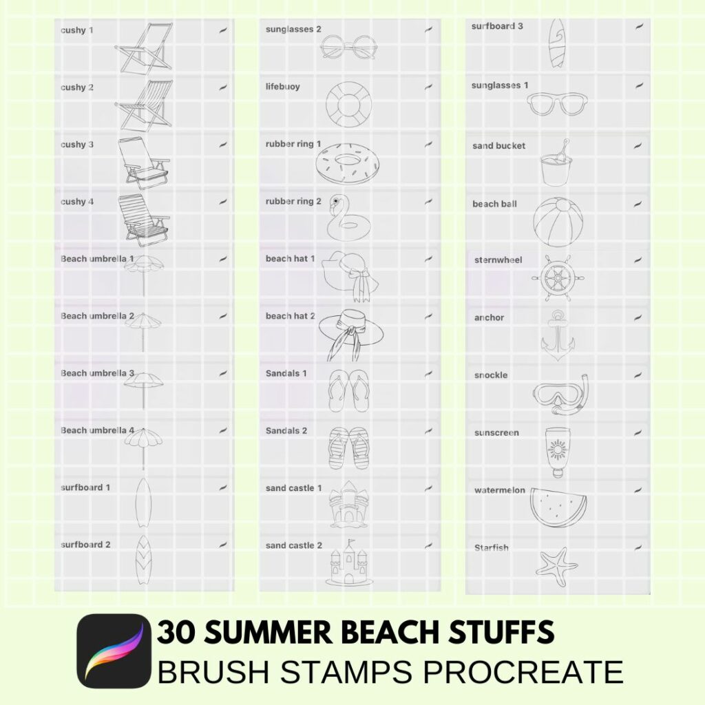30 Summer Beach Stuff Procreate Stamps - MasterBundles