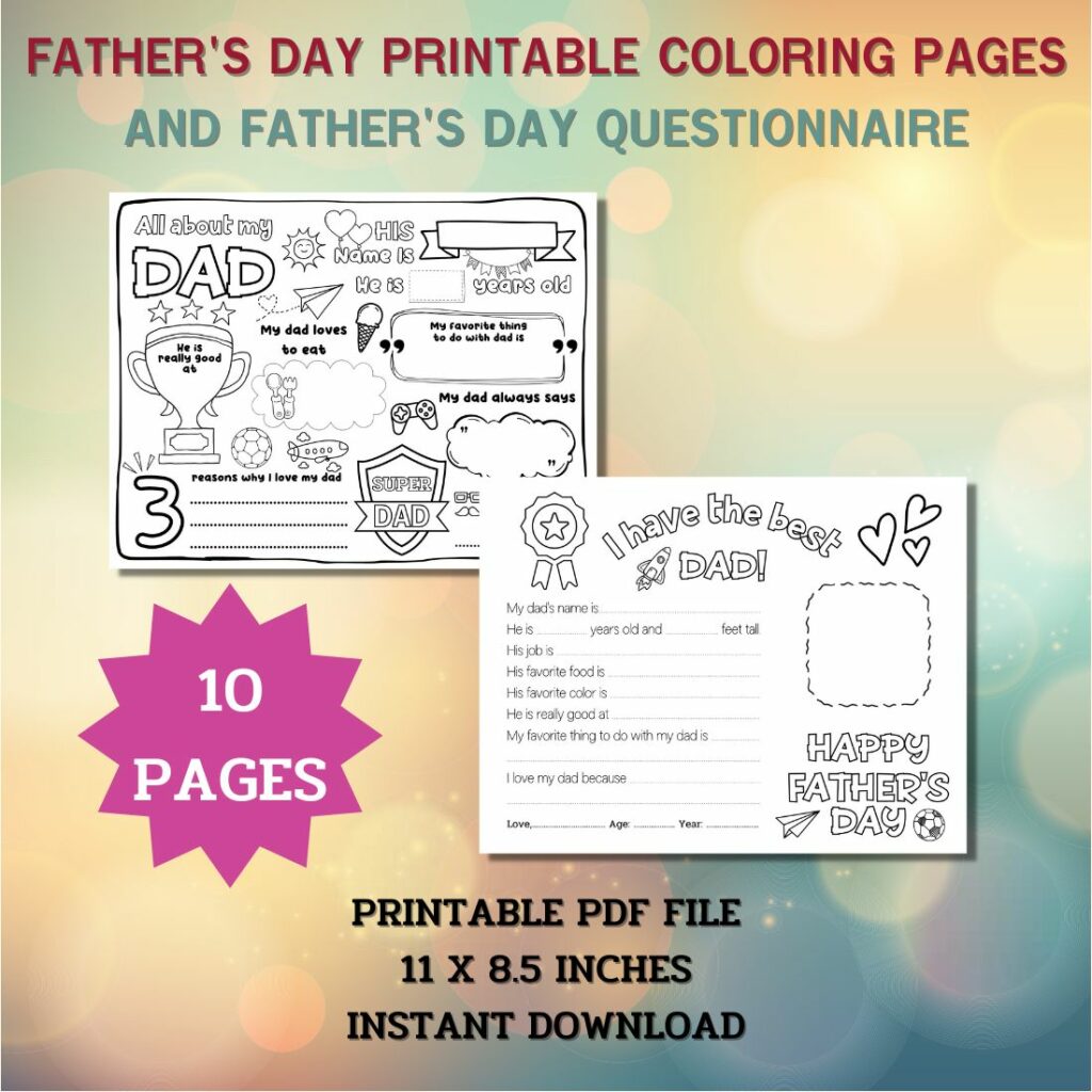 Fathers Day Gifts, All About My Dad Printable Coloring pages ...