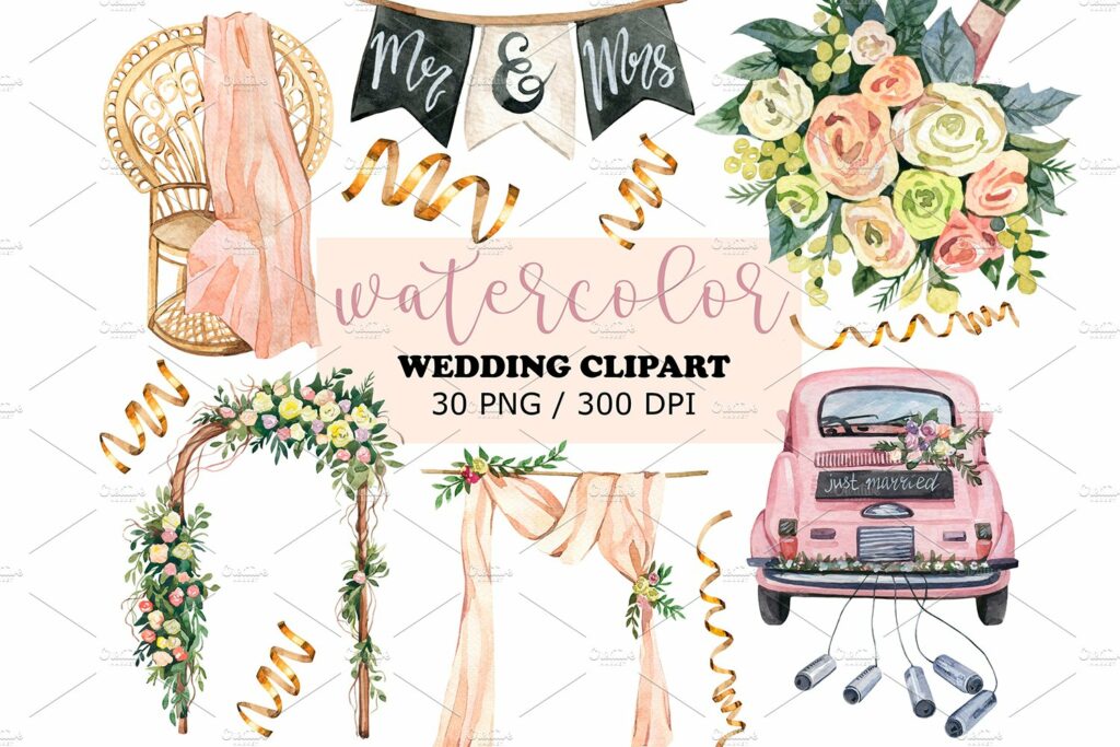 Wedding Watercolor Clipart, PNG – MasterBundles