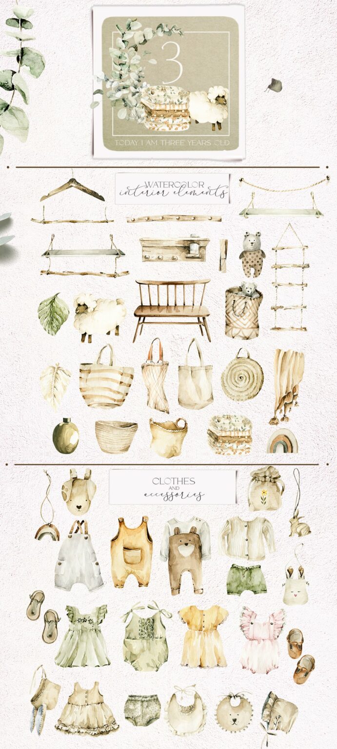 Boho nursery clipart Baby watercolor – MasterBundles