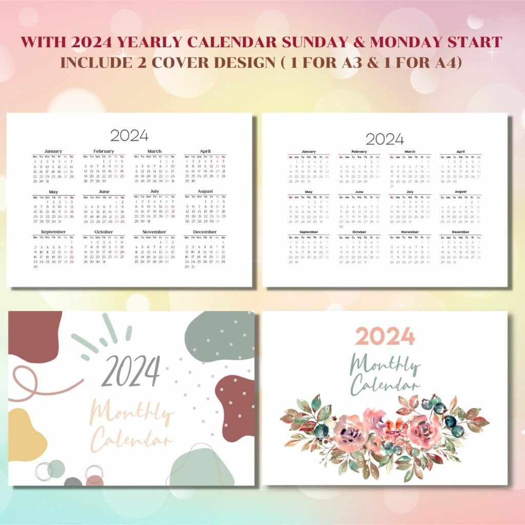 2024 Minimal Monthly Calendar Editable & Printable A3 & A4 - MasterBundles