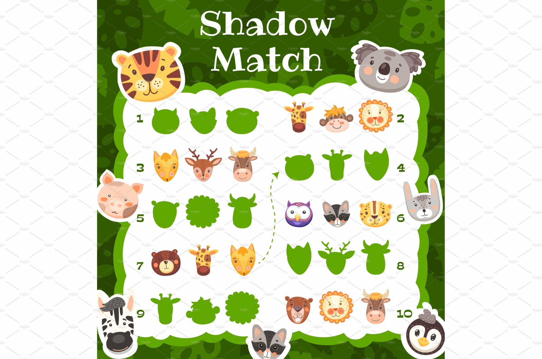 Shadow match game with animals – MasterBundles