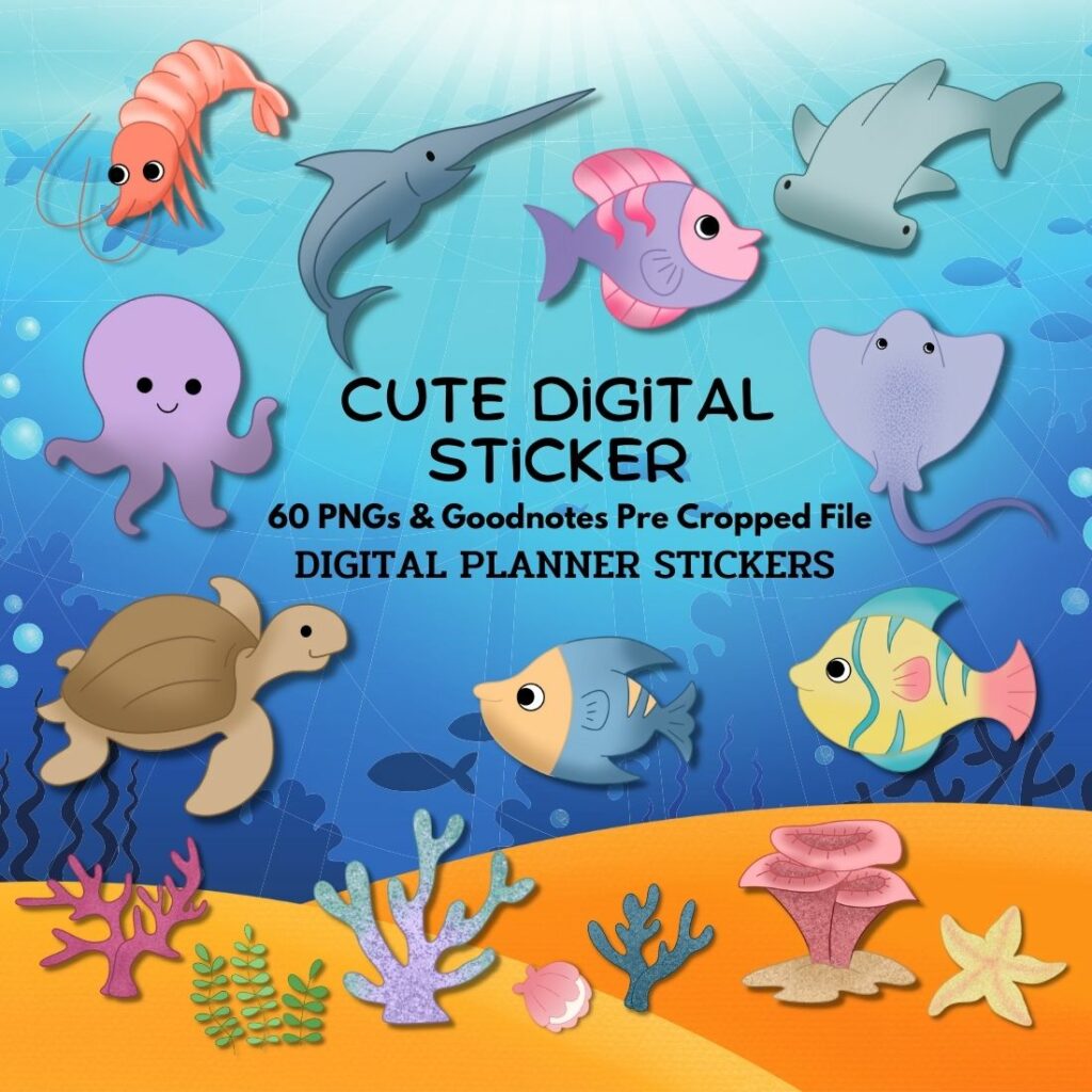Underwater World Digital Sticker Pack - 60 PNG & Pre Cropped ...