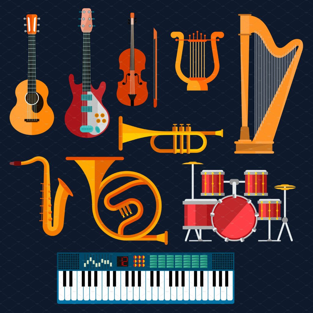 Musical instruments flat icons – MasterBundles
