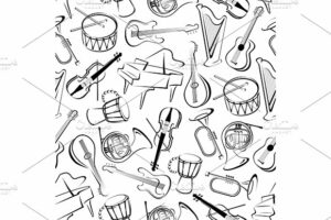 Outlined musical instruments pattern – MasterBundles
