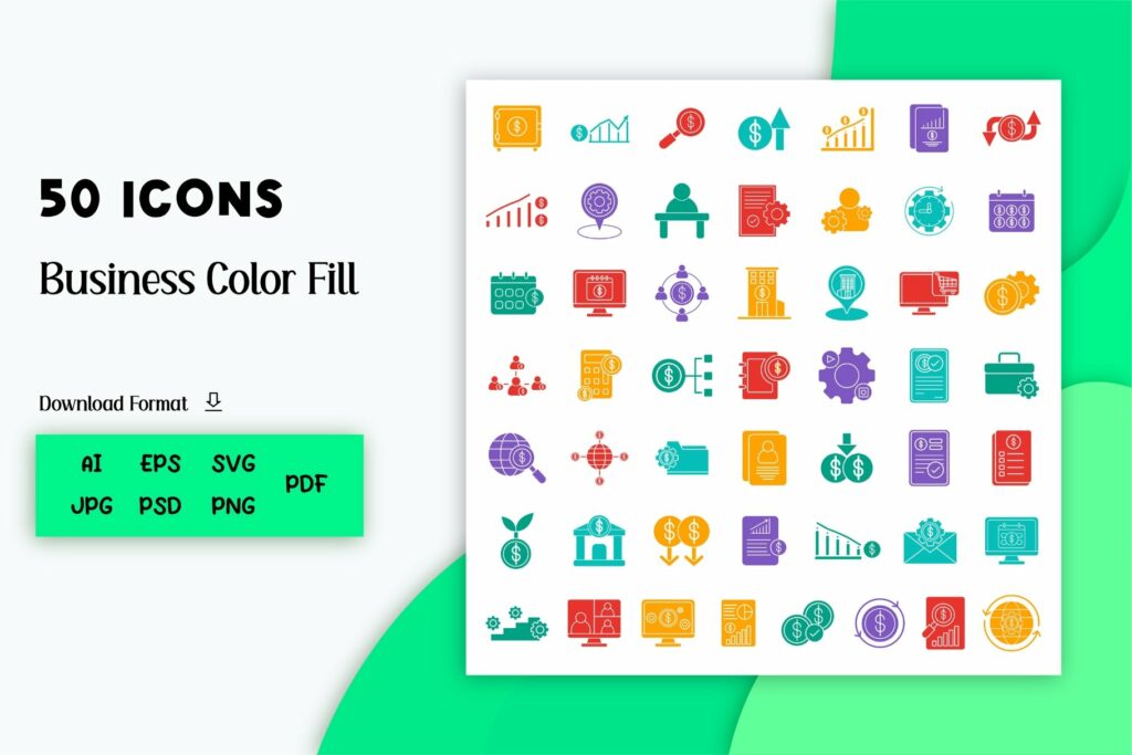 Icon Pack: Business Color (50 Icons) – MasterBundles