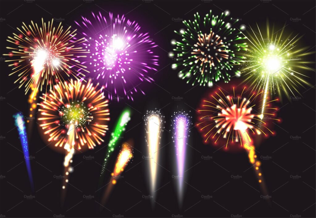 Realistic fireworks icon set – MasterBundles