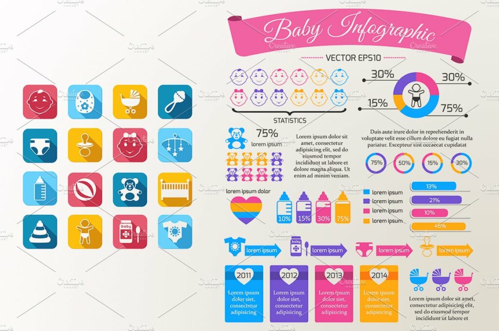 Baby infographics and vector icons – MasterBundles
