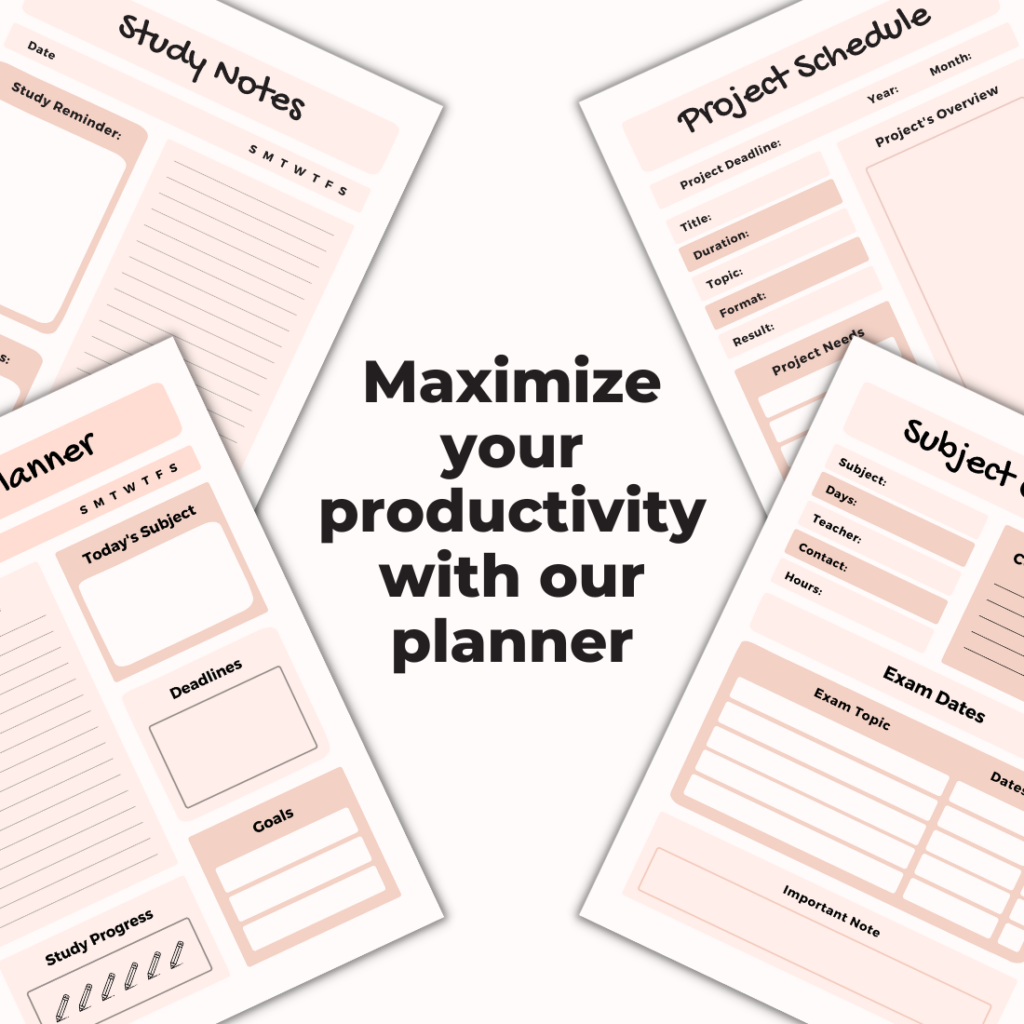 Cute Pink Student Study Planner Template - MasterBundles
