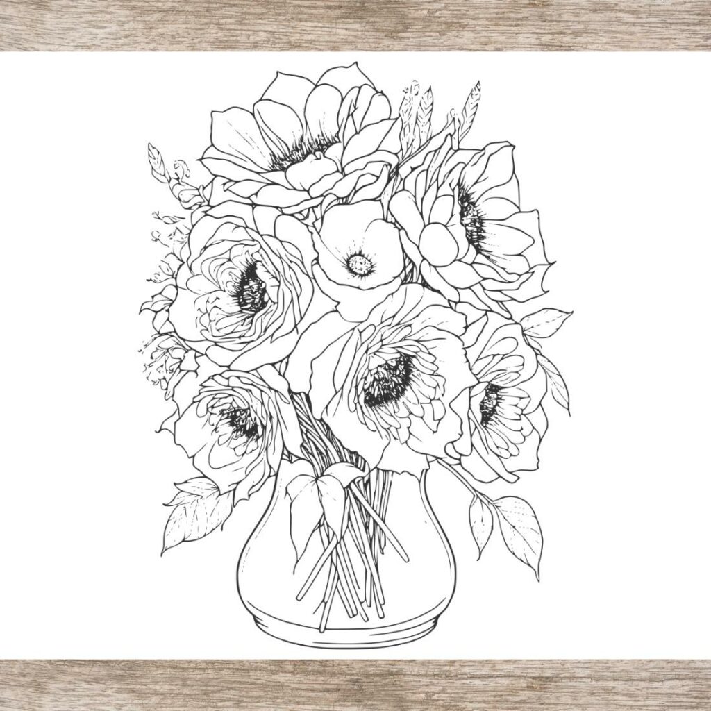 Flower Drawing Floral Coloring Pages Bundle For Adults (SVG and PNG ...