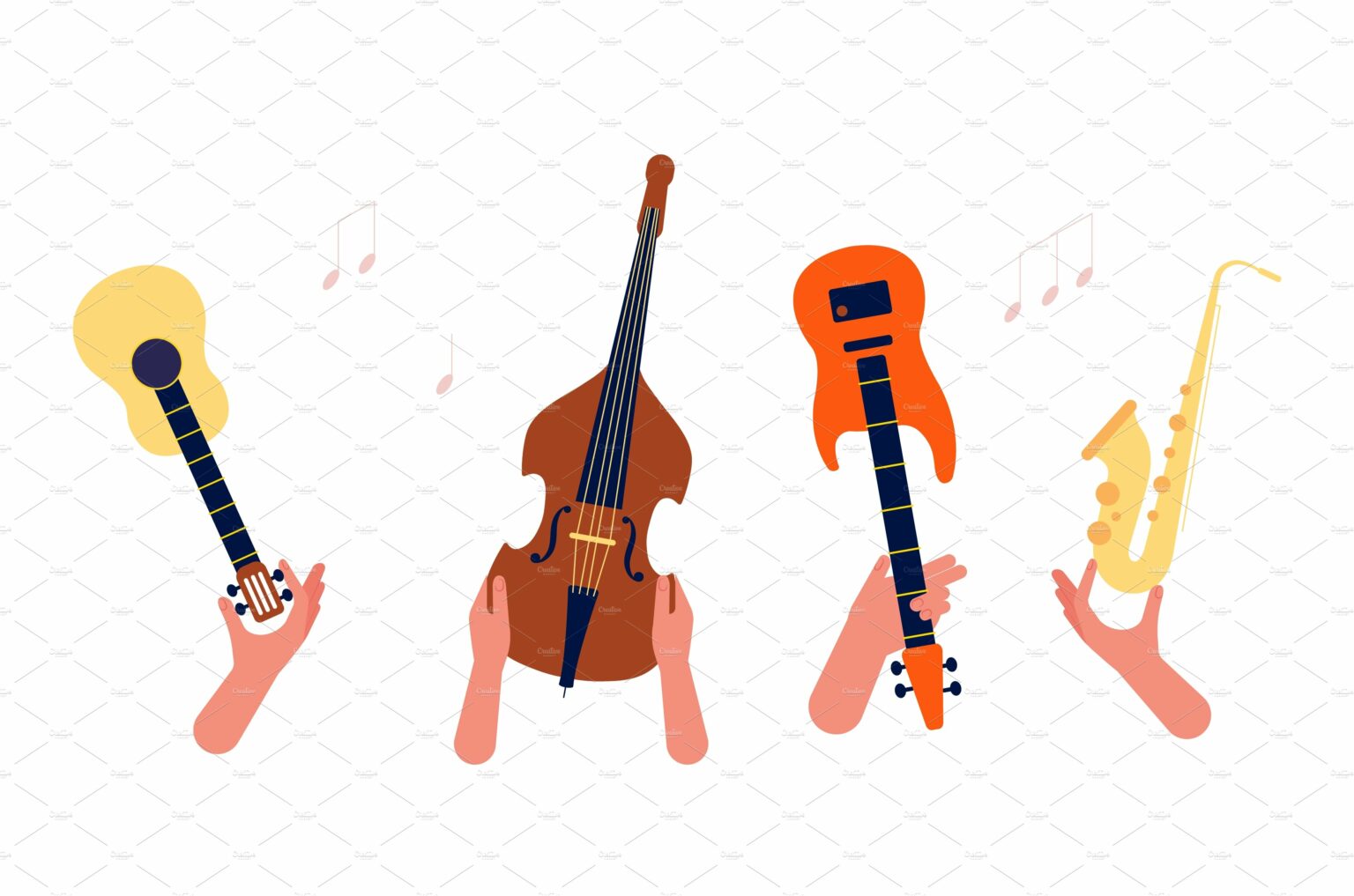 Hands holding music instruments – MasterBundles