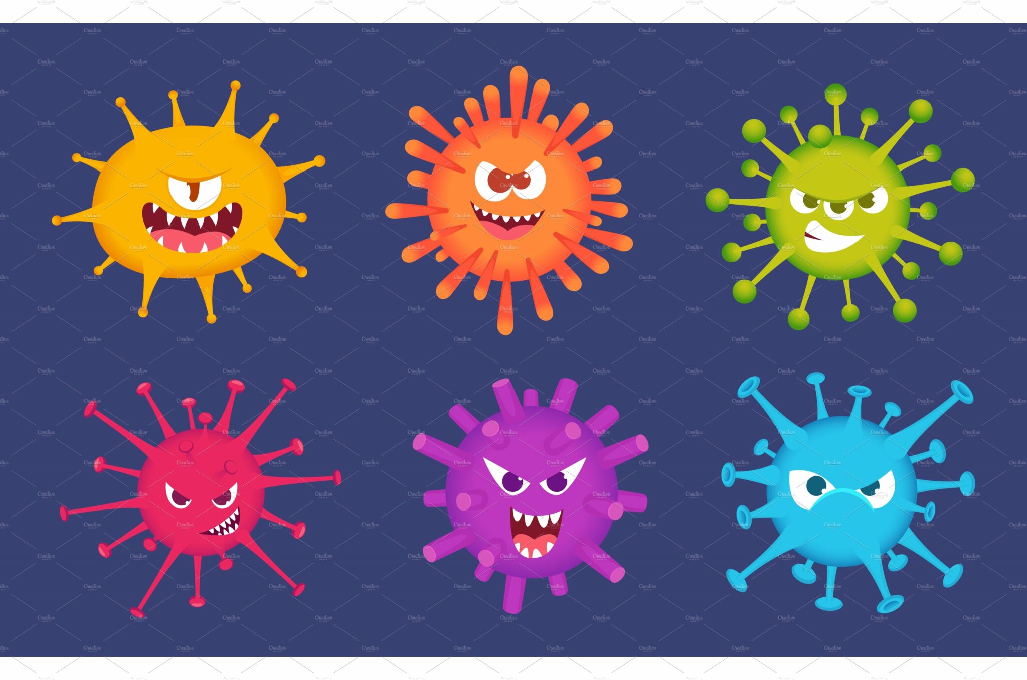 Cute cartoon viruses. Bacteria – MasterBundles