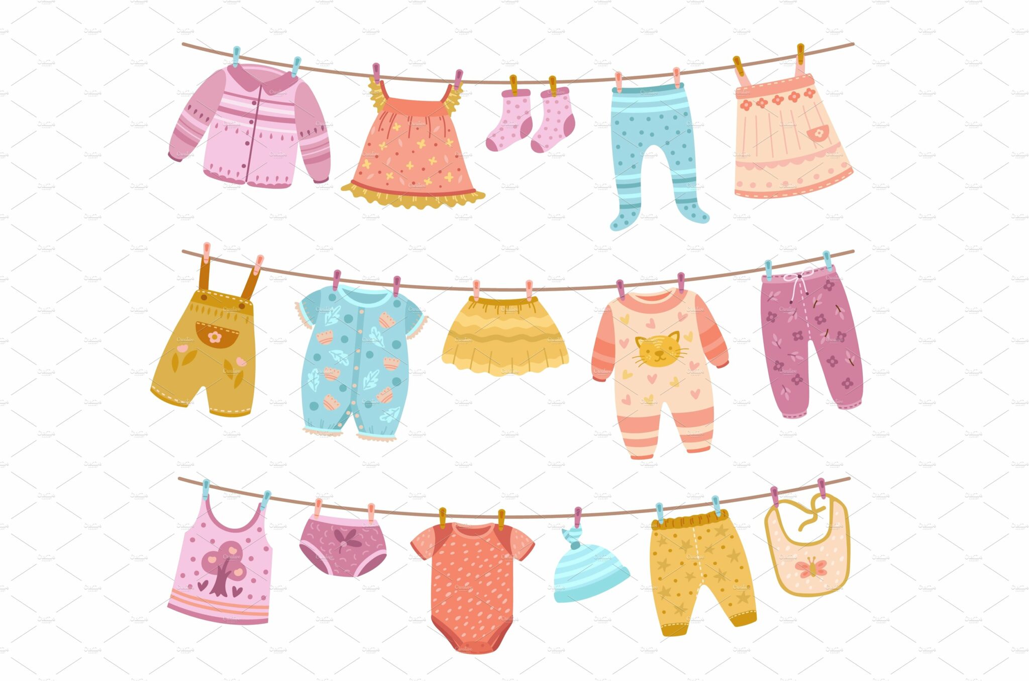 Clothes on ropes. Clothesline, kids – MasterBundles