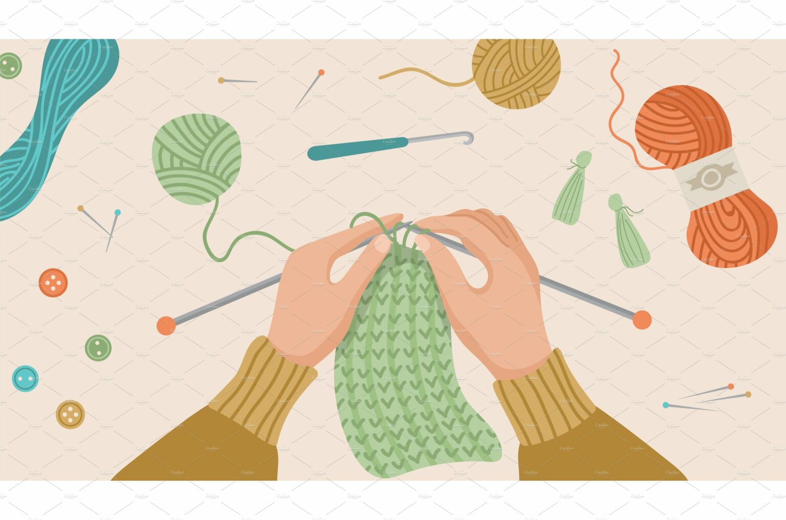 Hand knitted. Hands knitting, knit – MasterBundles