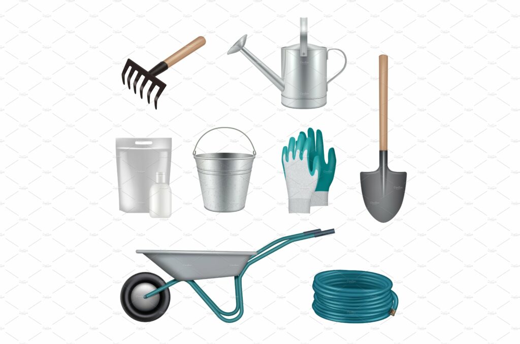 Gardening tools. Shovels fertilizer – MasterBundles