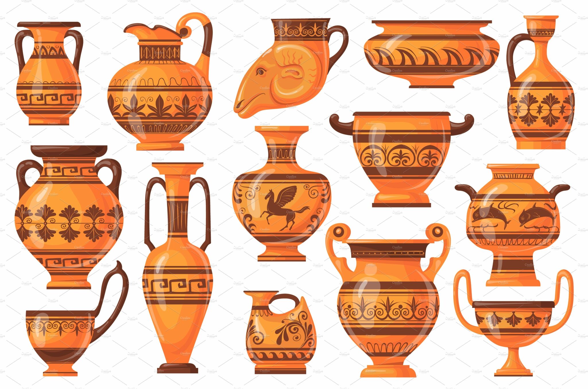 Cartoon greek pots. Ancient pottery – MasterBundles