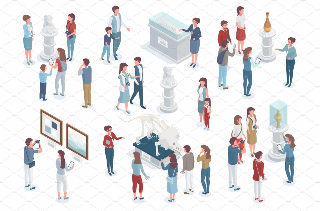 Isometric museum tour, exhibition – MasterBundles