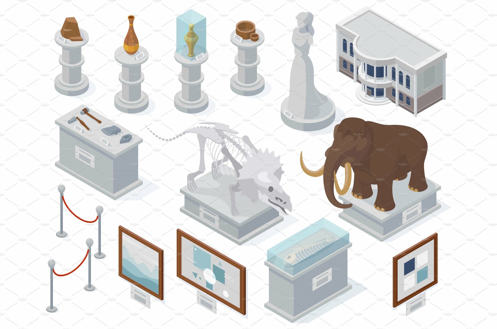 Isometric museum exhibits, ancient – MasterBundles