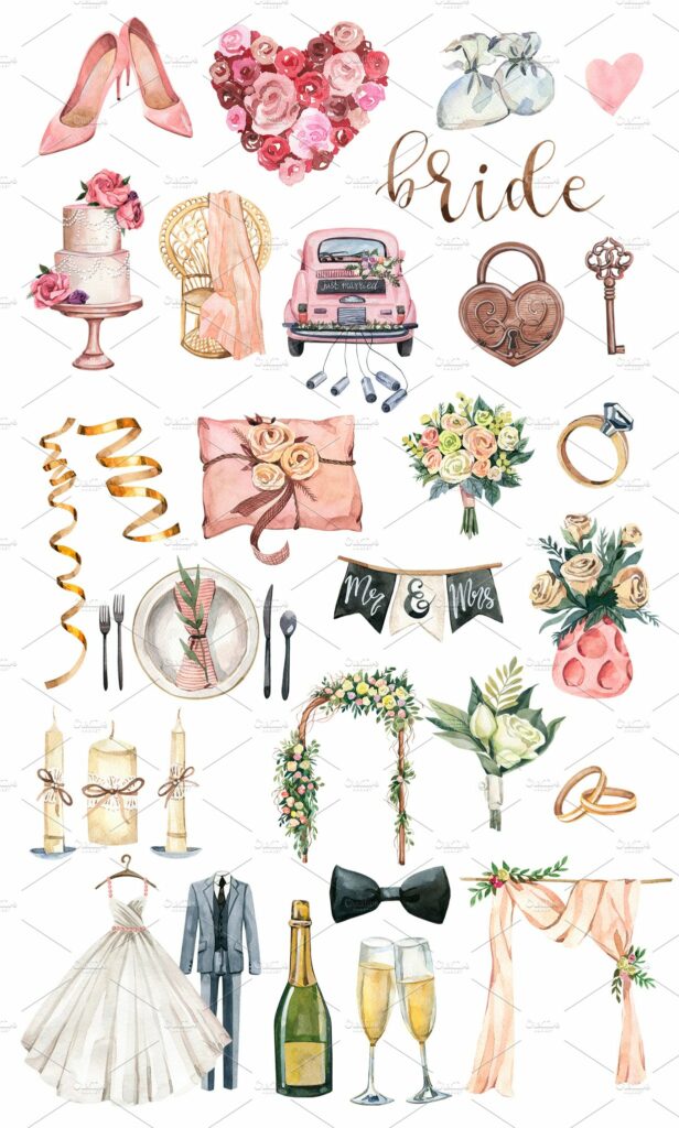 Wedding Watercolor Clipart, PNG – MasterBundles