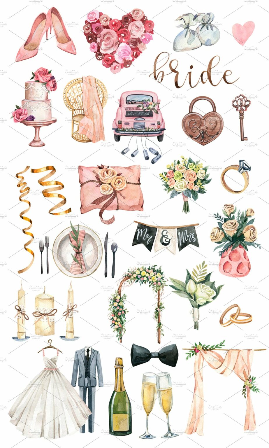 Wedding Watercolor Clipart, PNG – MasterBundles