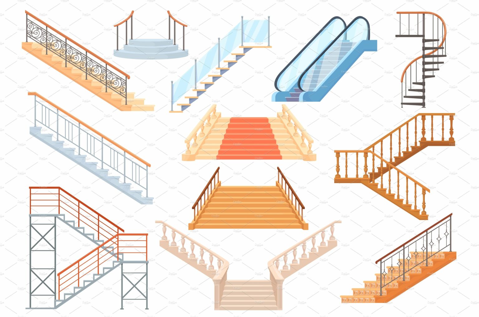 Cartoon staircases. Wooden stone and – MasterBundles