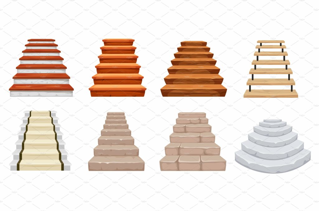 Cartoon stairs. Wooden and stone – MasterBundles