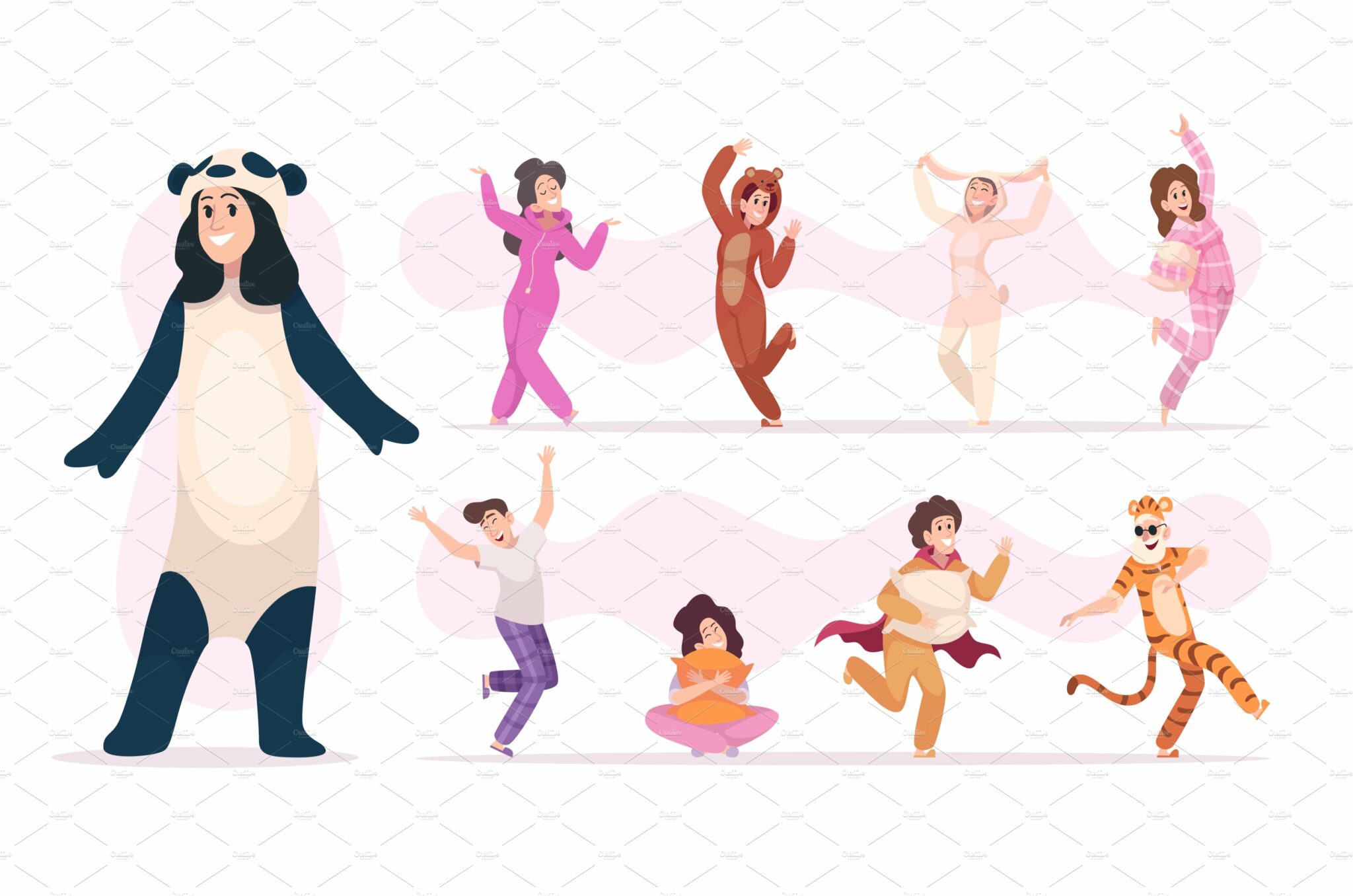Pajamas people. Happy characters – MasterBundles