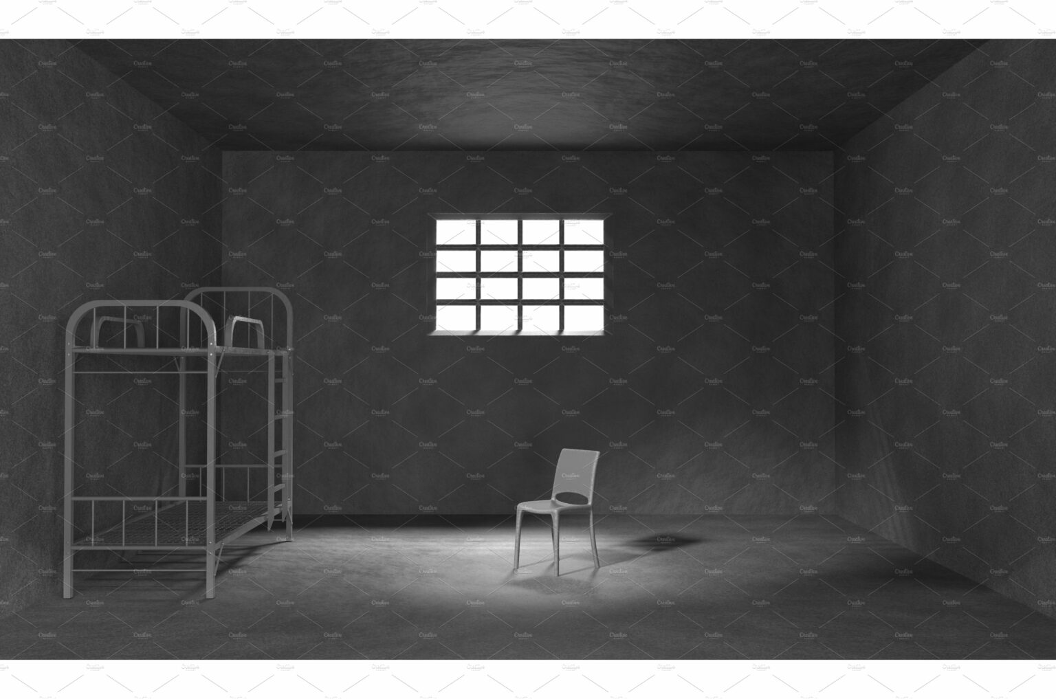 Dark prison cell with bunk bed – MasterBundles