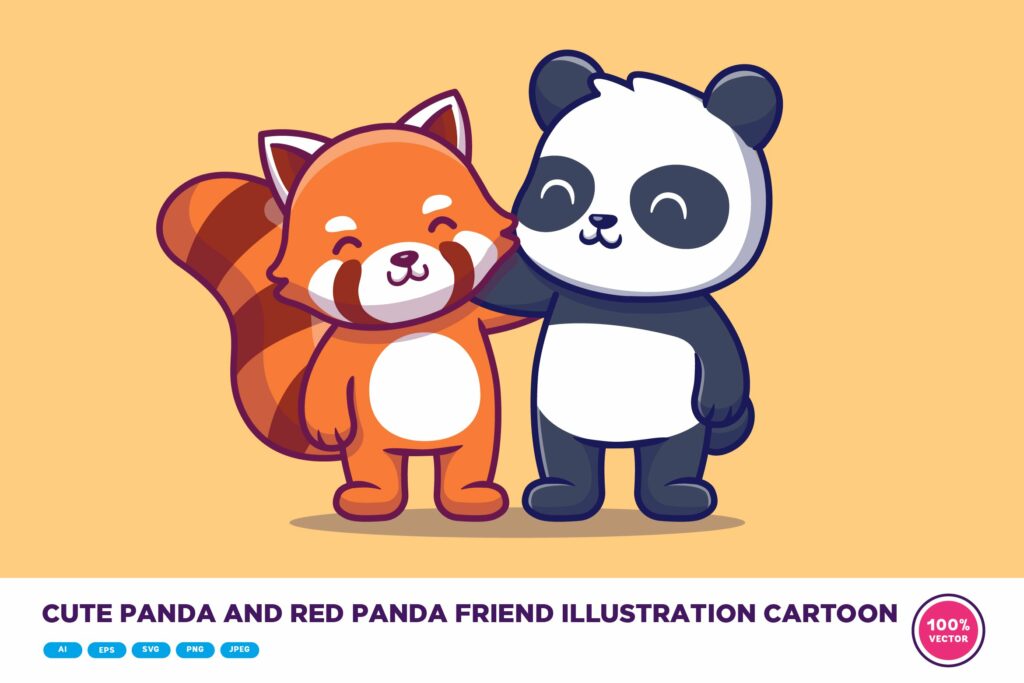 Cute Panda And Red Panda Friend – MasterBundles
