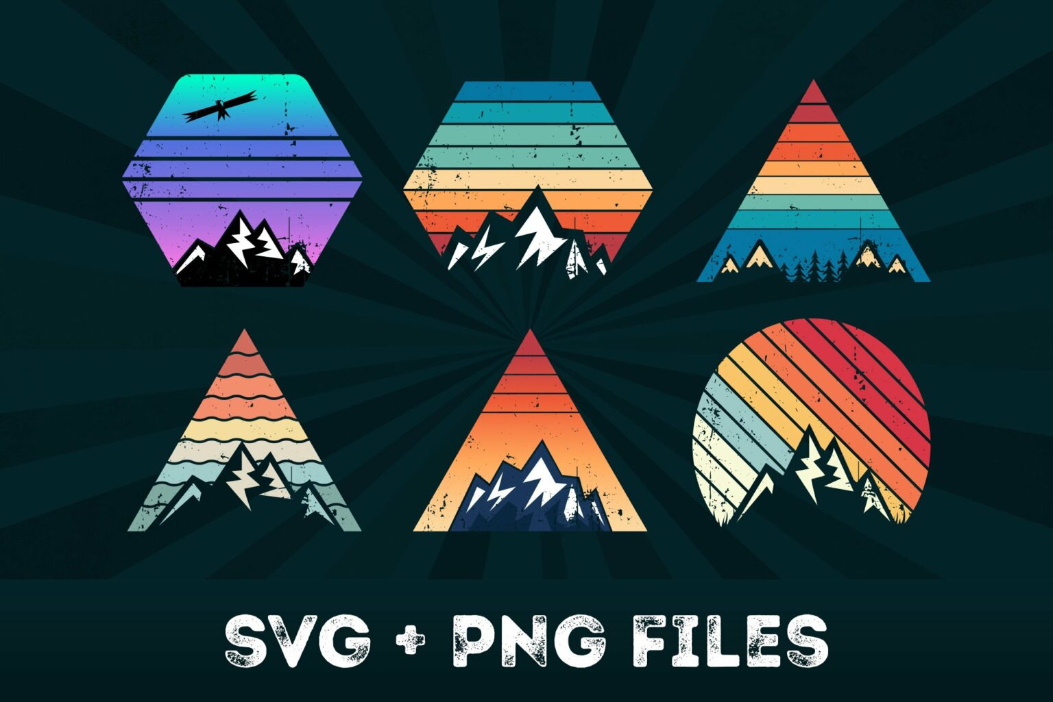 20 Retro Mountain Sunsets Bundle – MasterBundles