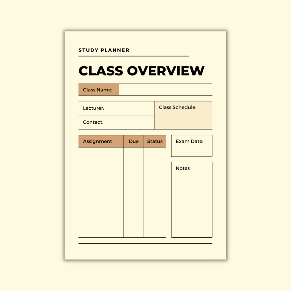 Study Class Overview Planner Canva Template - MasterBundles