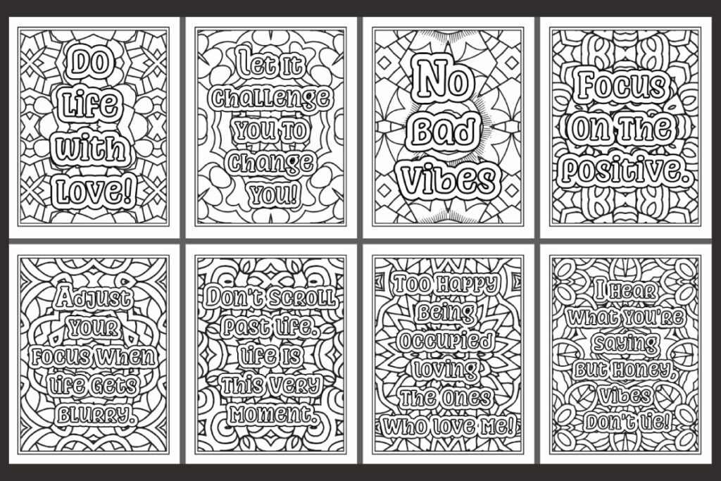 Positive Vibes Coloring Pages for Adults KDP Coloring Boo - MasterBundles