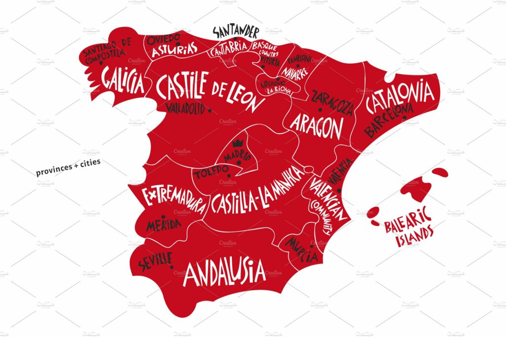 Spain. Hand Drawn Maps With Names – MasterBundles