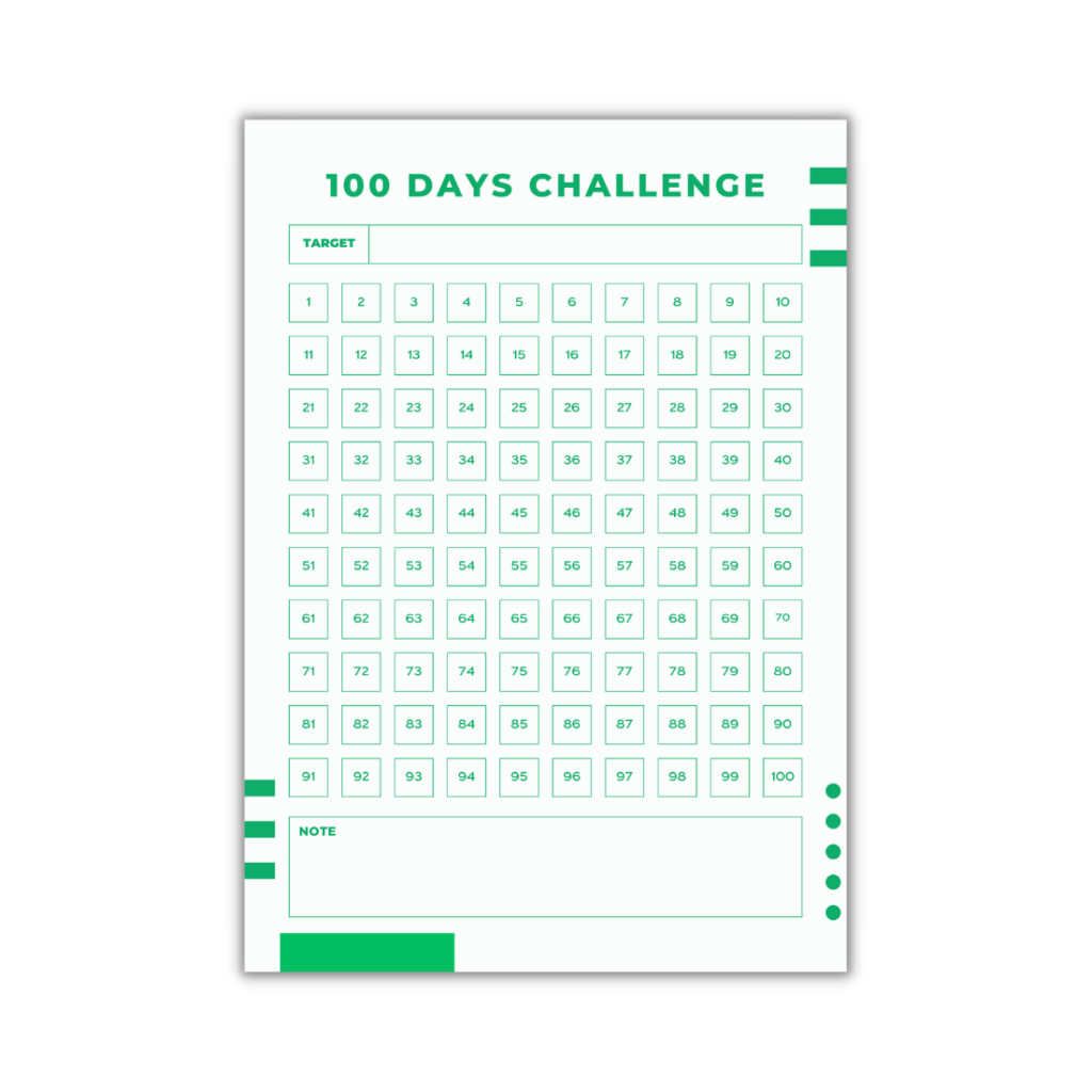 100 Days Challenge Habit Checklist Planner Template - MasterBundles