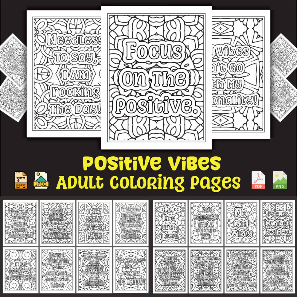 Positive Vibes Coloring Pages for Adults KDP Coloring Boo - MasterBundles