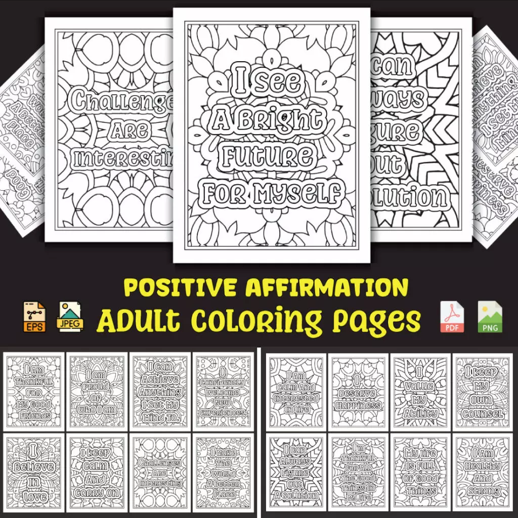 Positive Affirmation Coloring Pages for Adults KDP Coloring Book ...