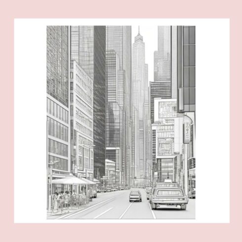 A cityscape with skyscrapers and a busy street scene coloring page 5 ...
