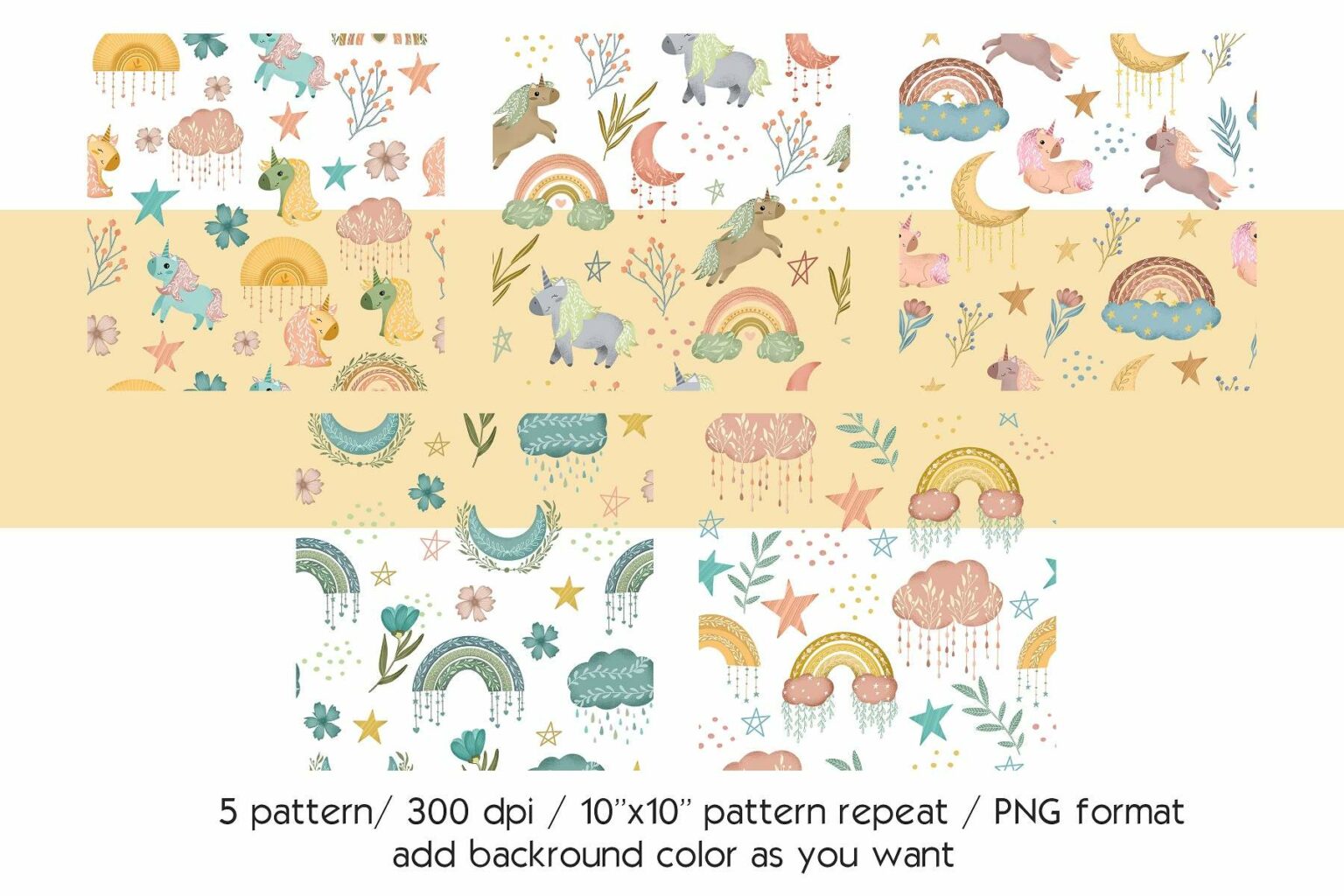 "Magical" unicorn & rainbow seamless patterns - MasterBundles