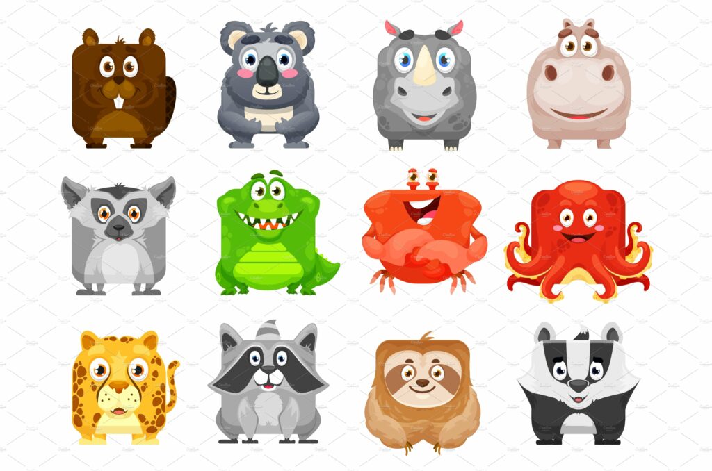 Cartoon kawaii square animal faces – MasterBundles