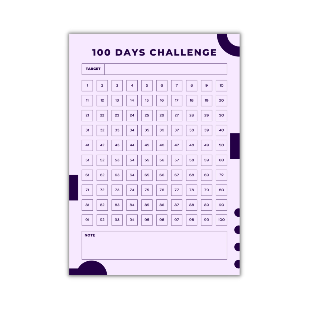 100 Days Challenge Habit Checklist Planner Template - MasterBundles