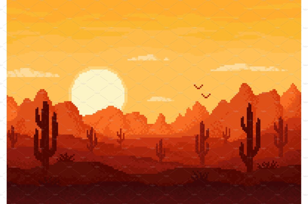 8bit pixel desert landscape – MasterBundles