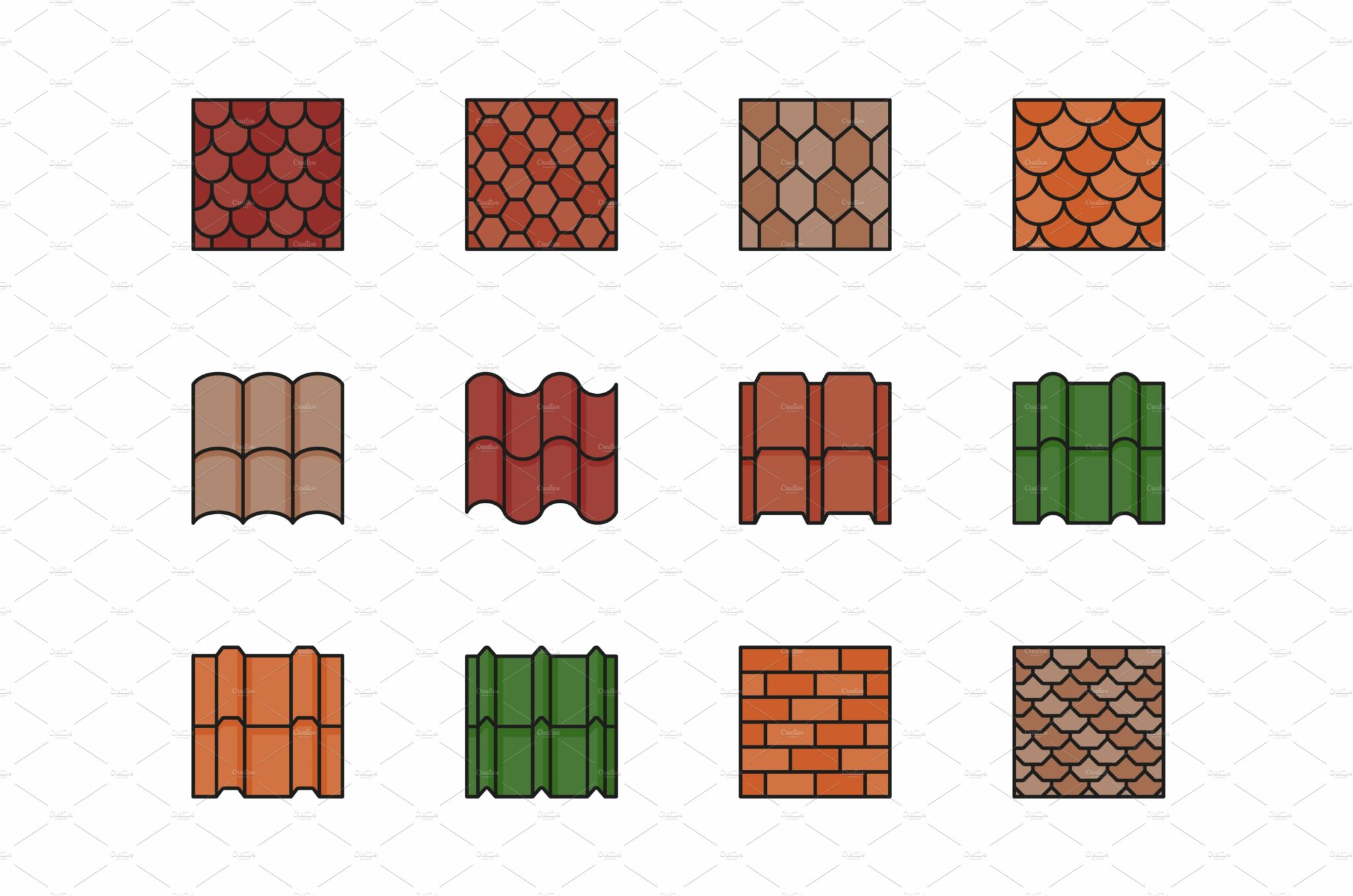 Color roof tile icons, rooftop – MasterBundles