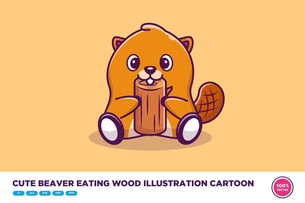 Cute Beaver Eating Wood Illustration – MasterBundles