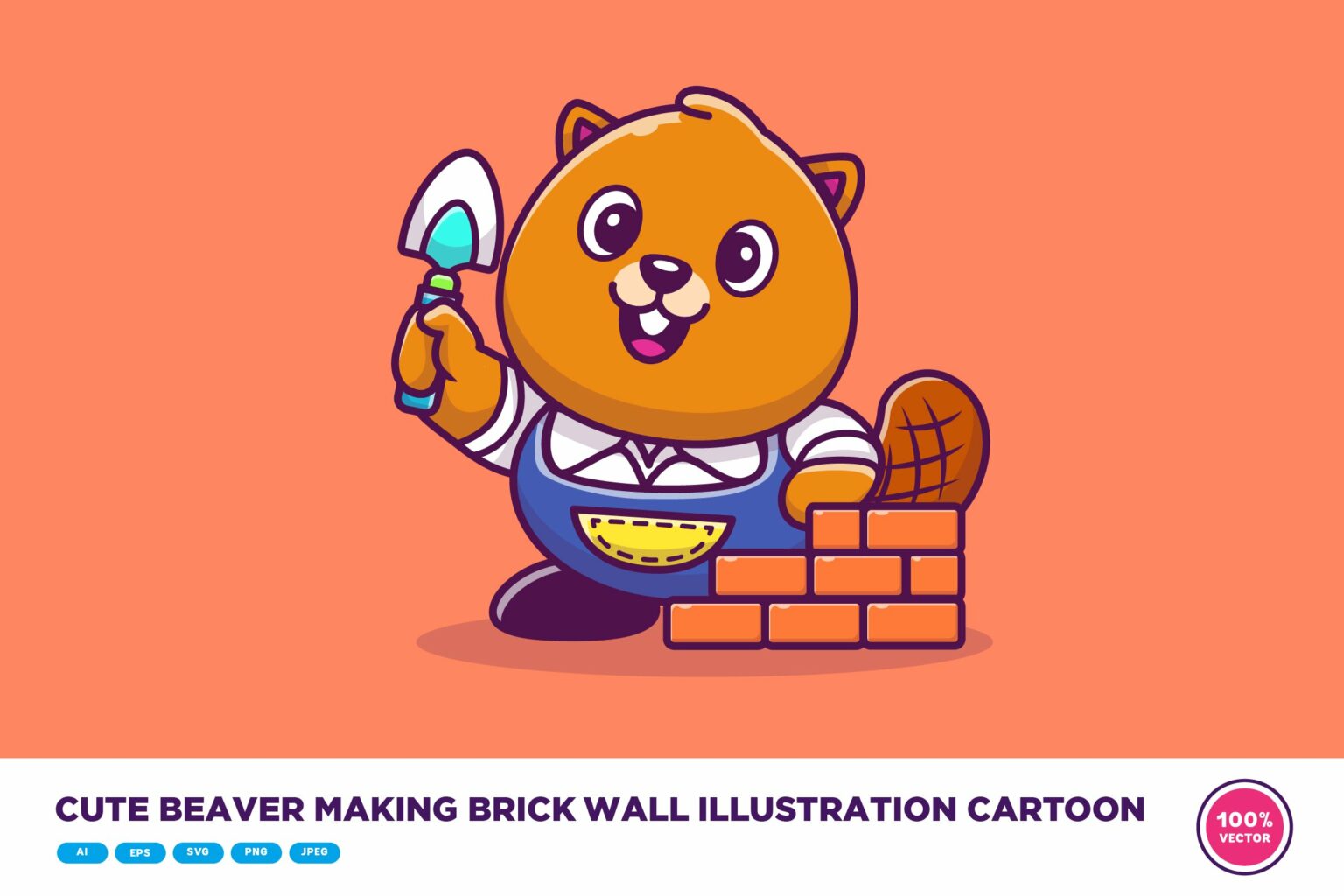 Cute Beaver Making Brick Wall – MasterBundles