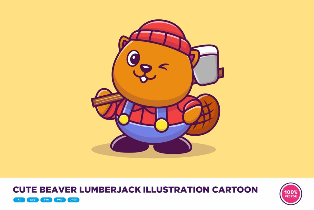 Cute Beaver Lumberjack Illustration – MasterBundles