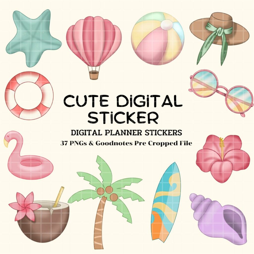 Summer Theme Digital Sticker Pack - MasterBundles