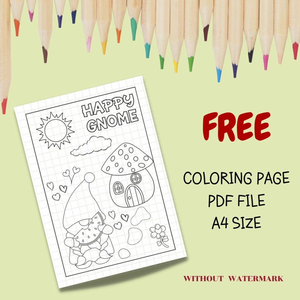 FREE HAPPY GNOME COLORING PAGE - MasterBundles