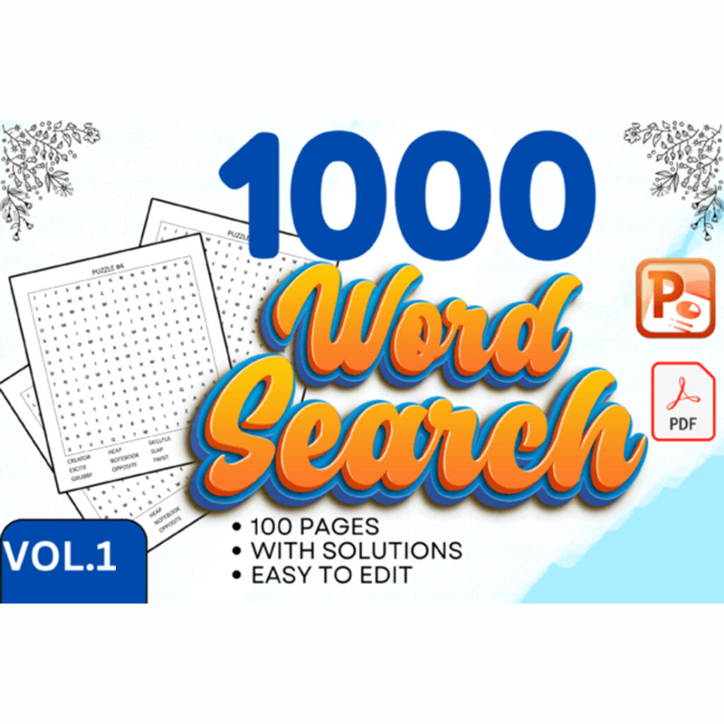 1000 Word Search Puzzle & Solution - MasterBundles