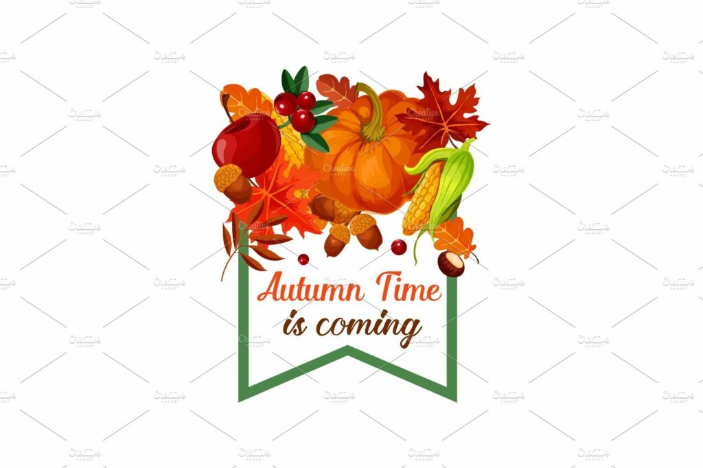 Autumn harvest vector pumpkin leaf poster – MasterBundles