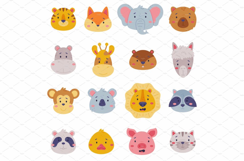Heads of cute baby animal set – MasterBundles